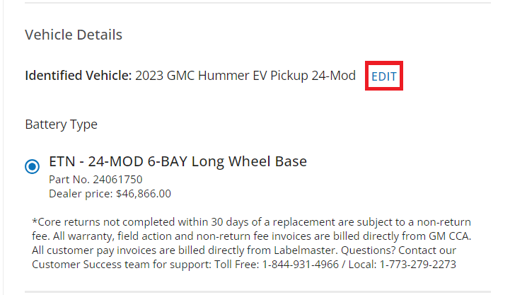 Starting an Order for EV Battery Replacement – GM Ultium