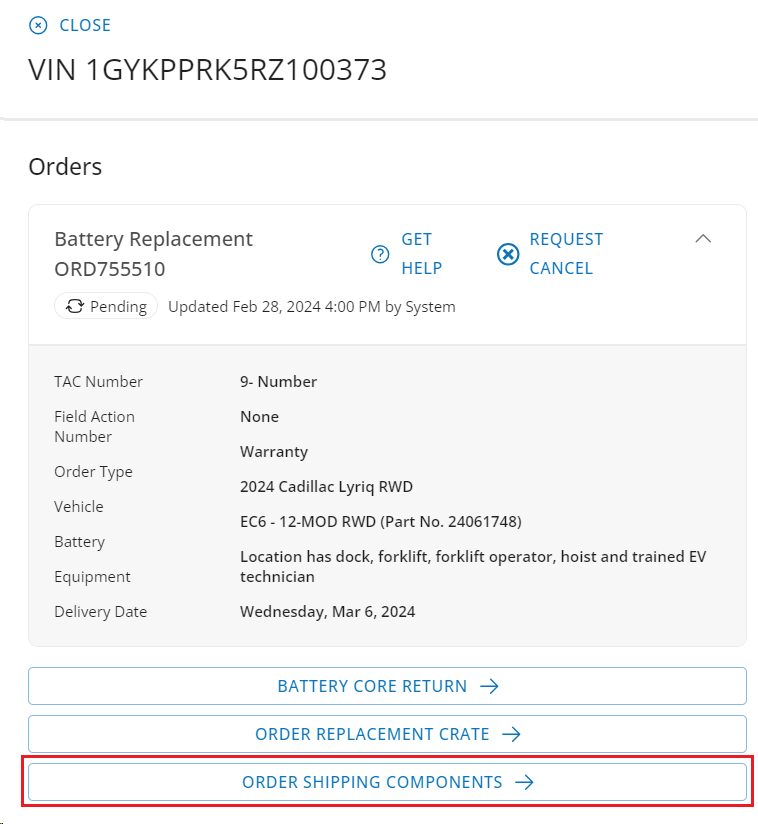 Ordering Shipping Components – GM Ultium